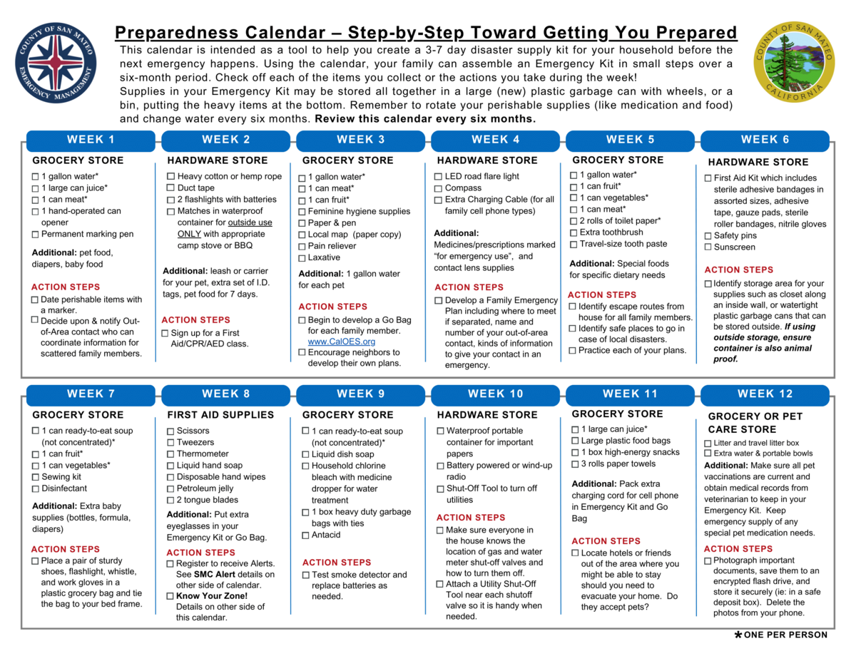 SMCEM Preparedness Calendar | County of San Mateo, CA